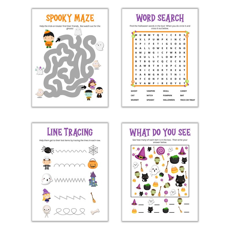 Printable Halloween Activity Book, Printable Halloween Games, Printable ...