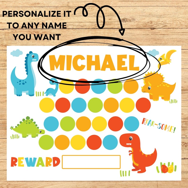 Editable Reward Chart for Boys, Dinosaur Reward Chart, Printable ...