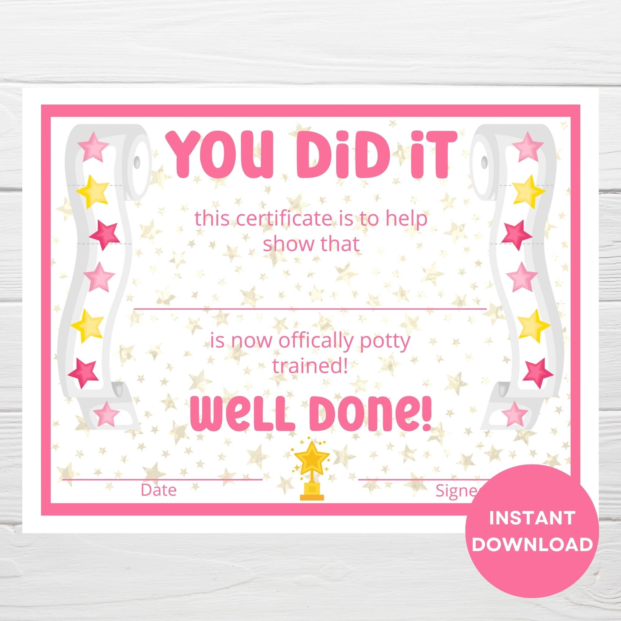 Potty Training Certificate, Potty Training Award, Potty Training ...