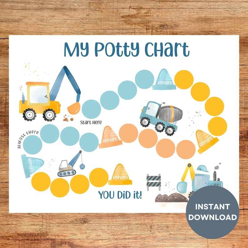 Printable Potty Chart, Construction Potty Chart, Construction Potty ...