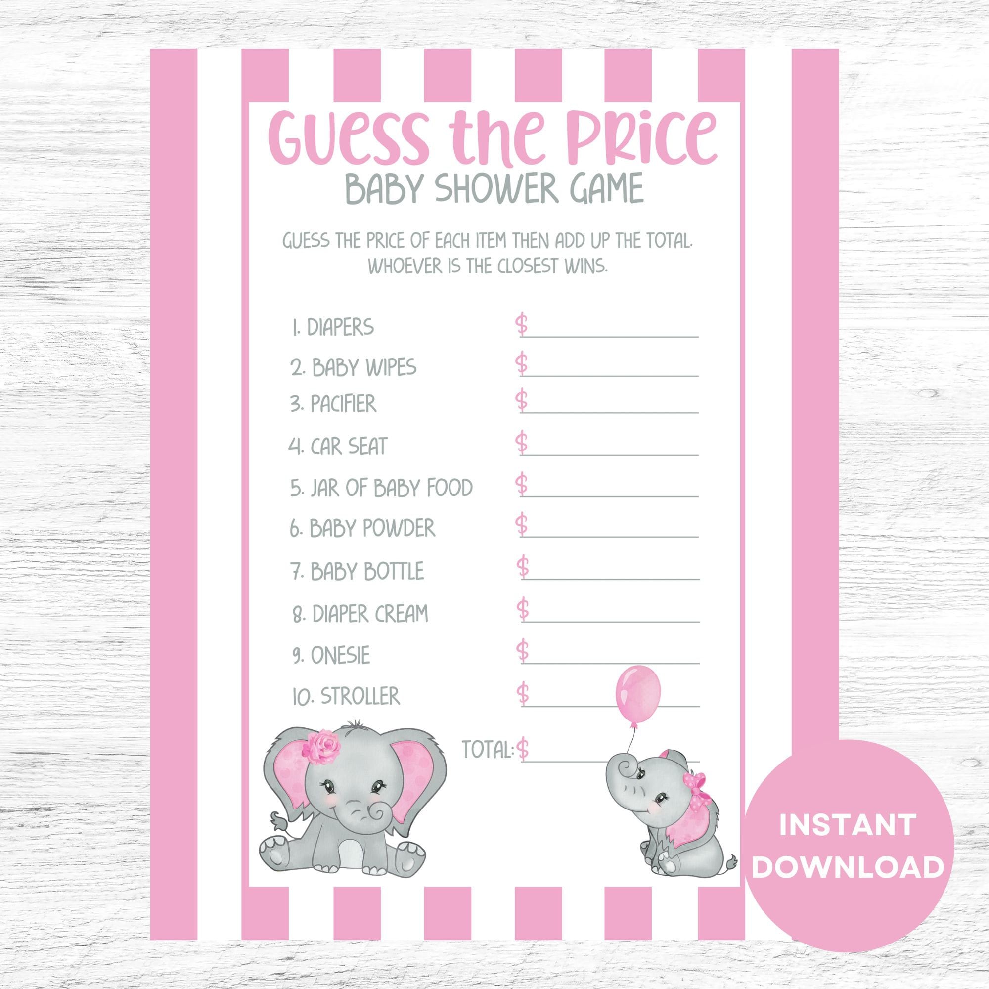 Printable the Price is Right Baby Shower Game, Guess the Price Baby ...