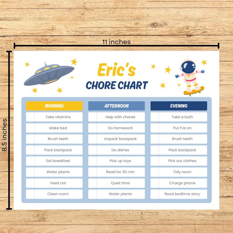 Editable Chore Chart, Space Reward Chart, Personalized Chore Chart ...
