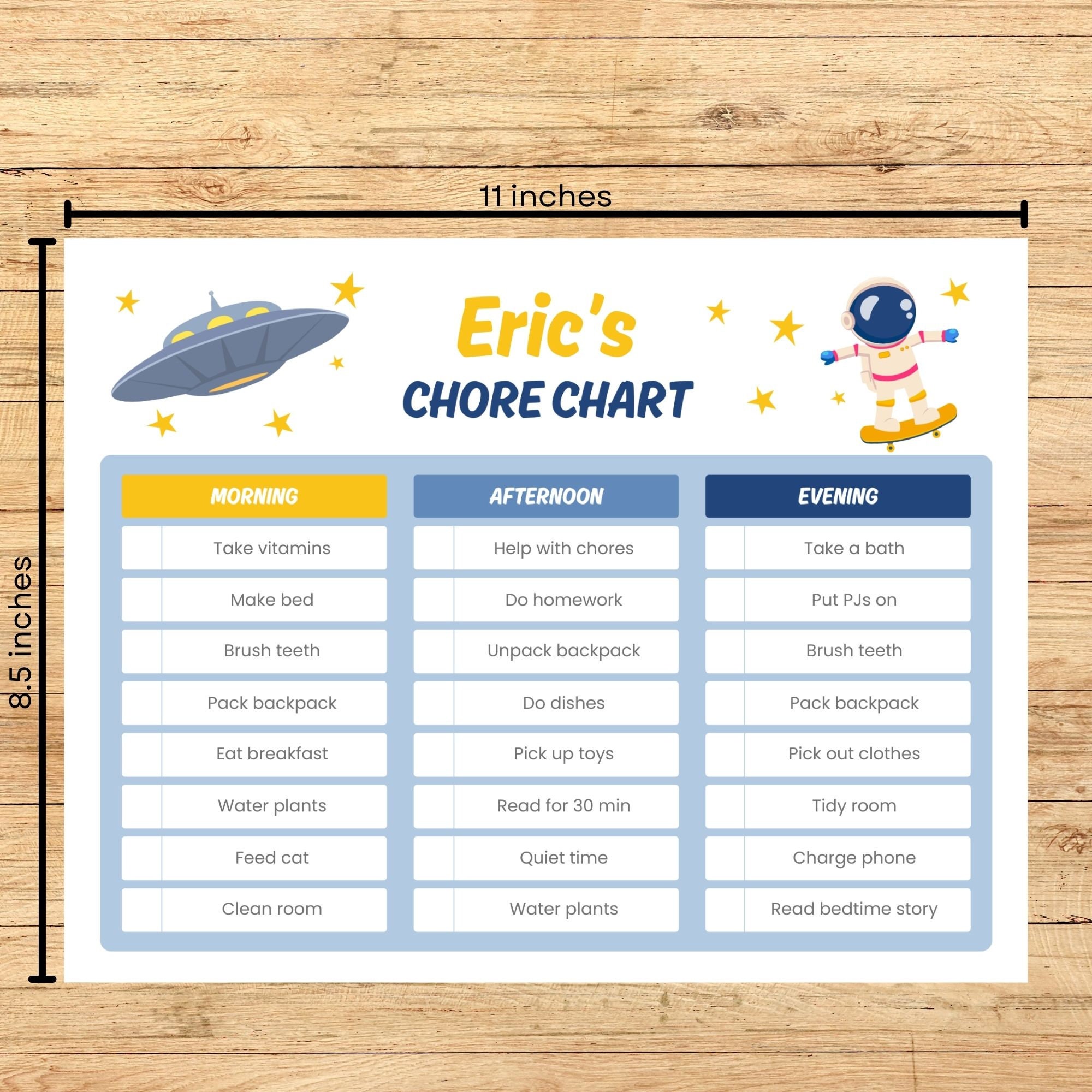Editable Chore Chart, Space Reward Chart, Personalized Chore Chart ...