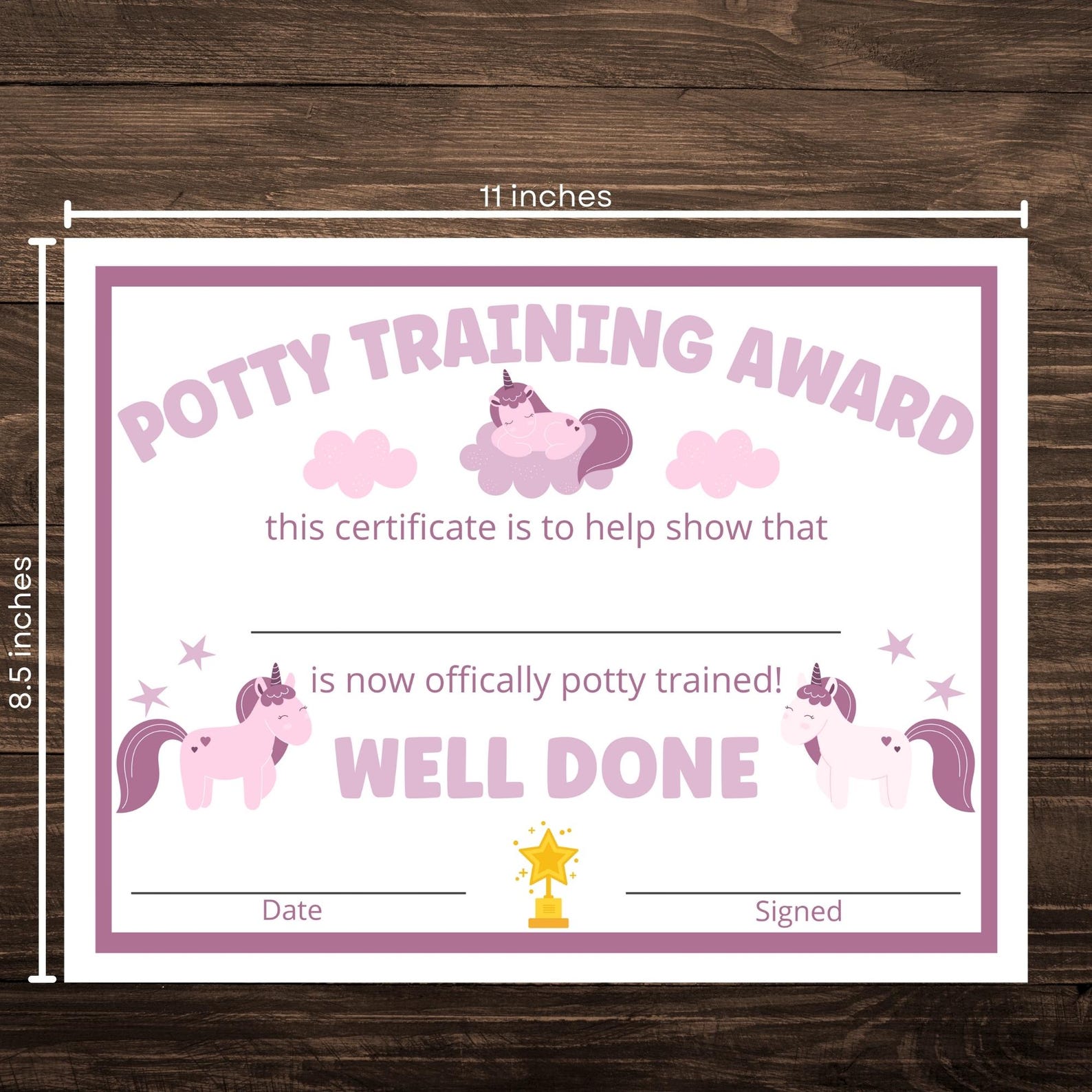 Unicorn Potty Training Certificate, Potty Training Award, Potty ...