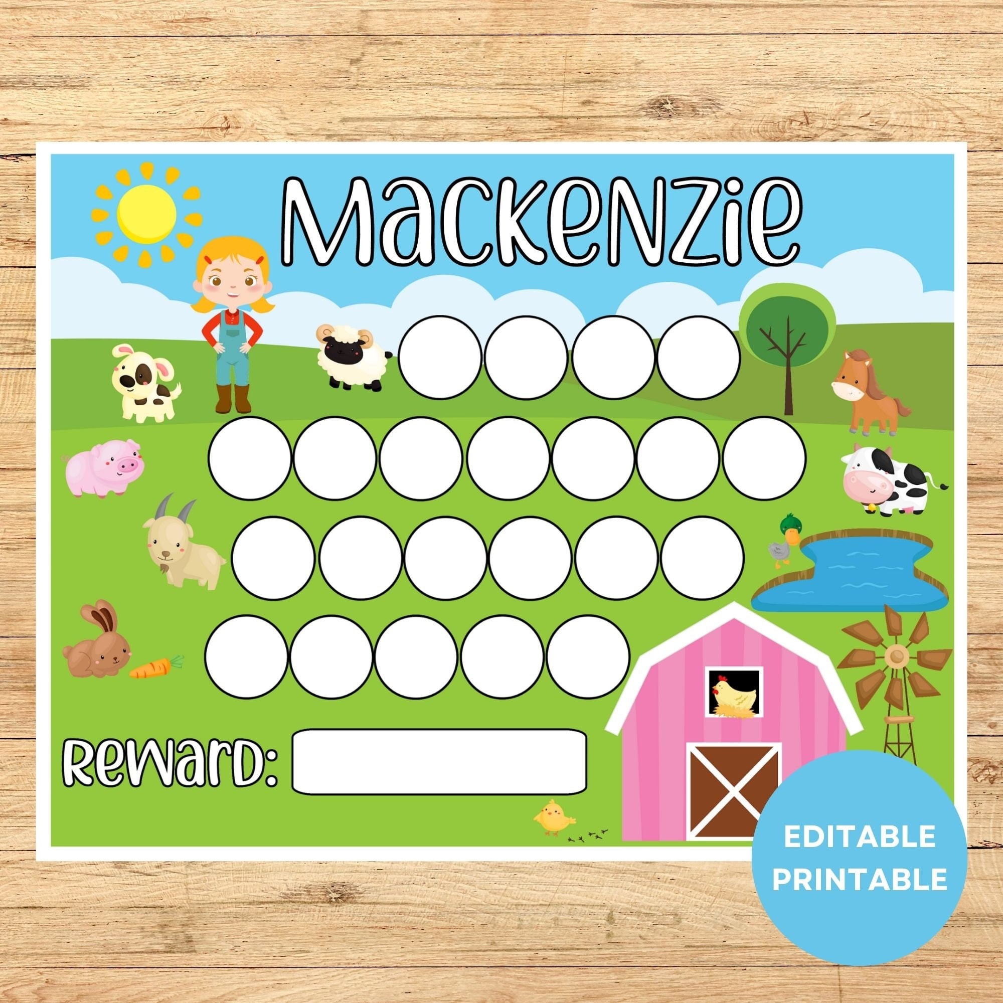 Editable Reward Chart, Farm Reward Chart, Barn Reward Chart, Farm ...