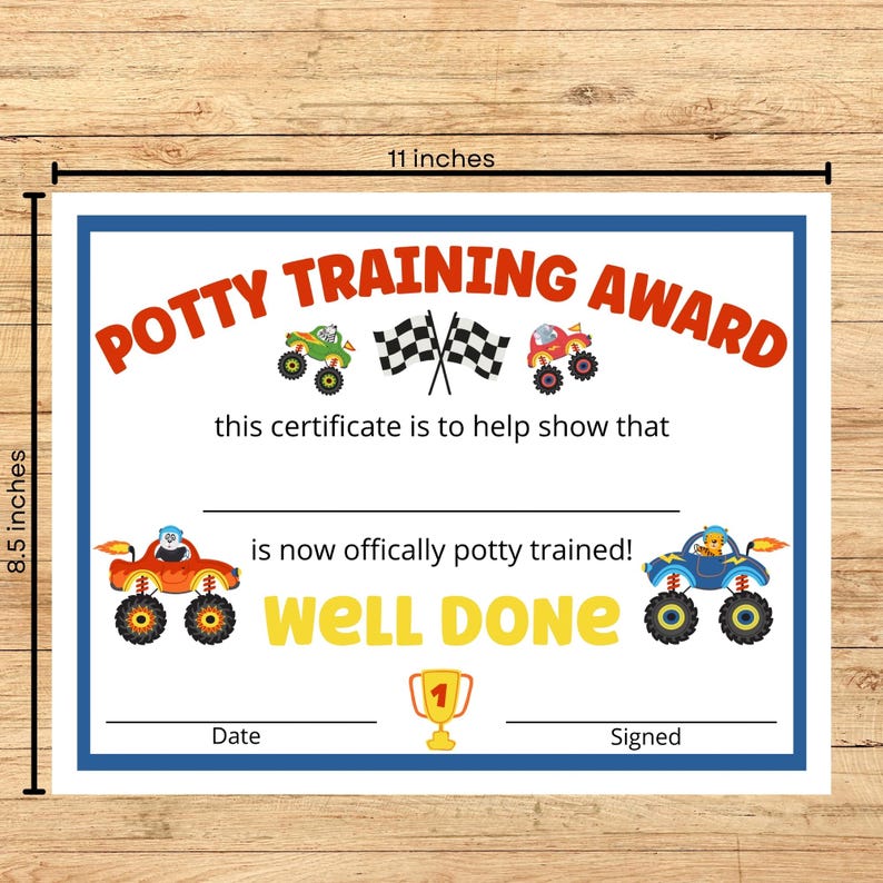 Monster Truck Potty Training Certificate, Potty Training Award, Potty ...