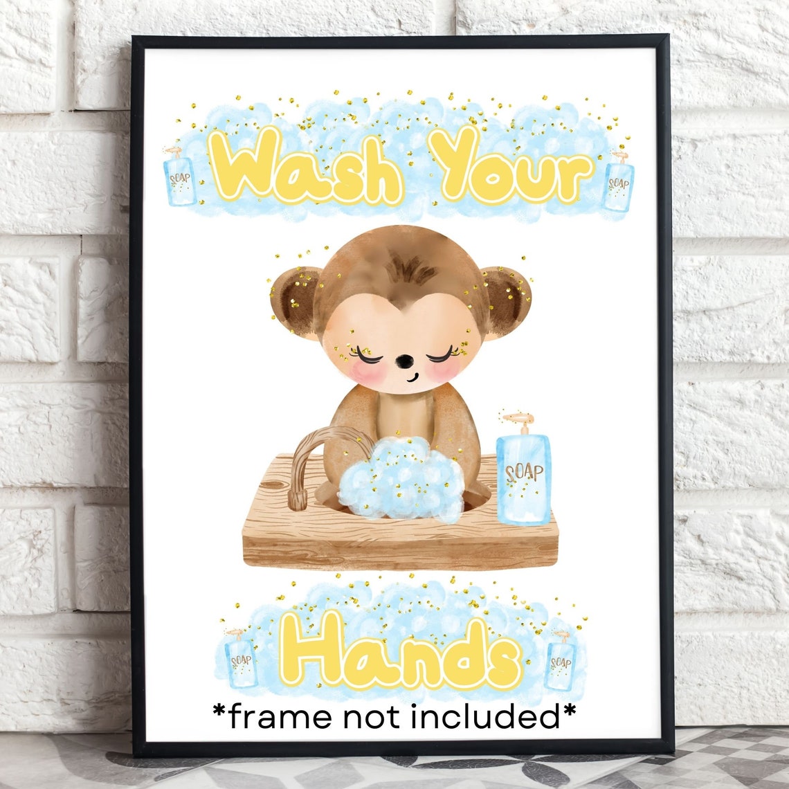 Wash Your Hands Sign for Kids, Bathroom Wall Art Printable, Daycare ...