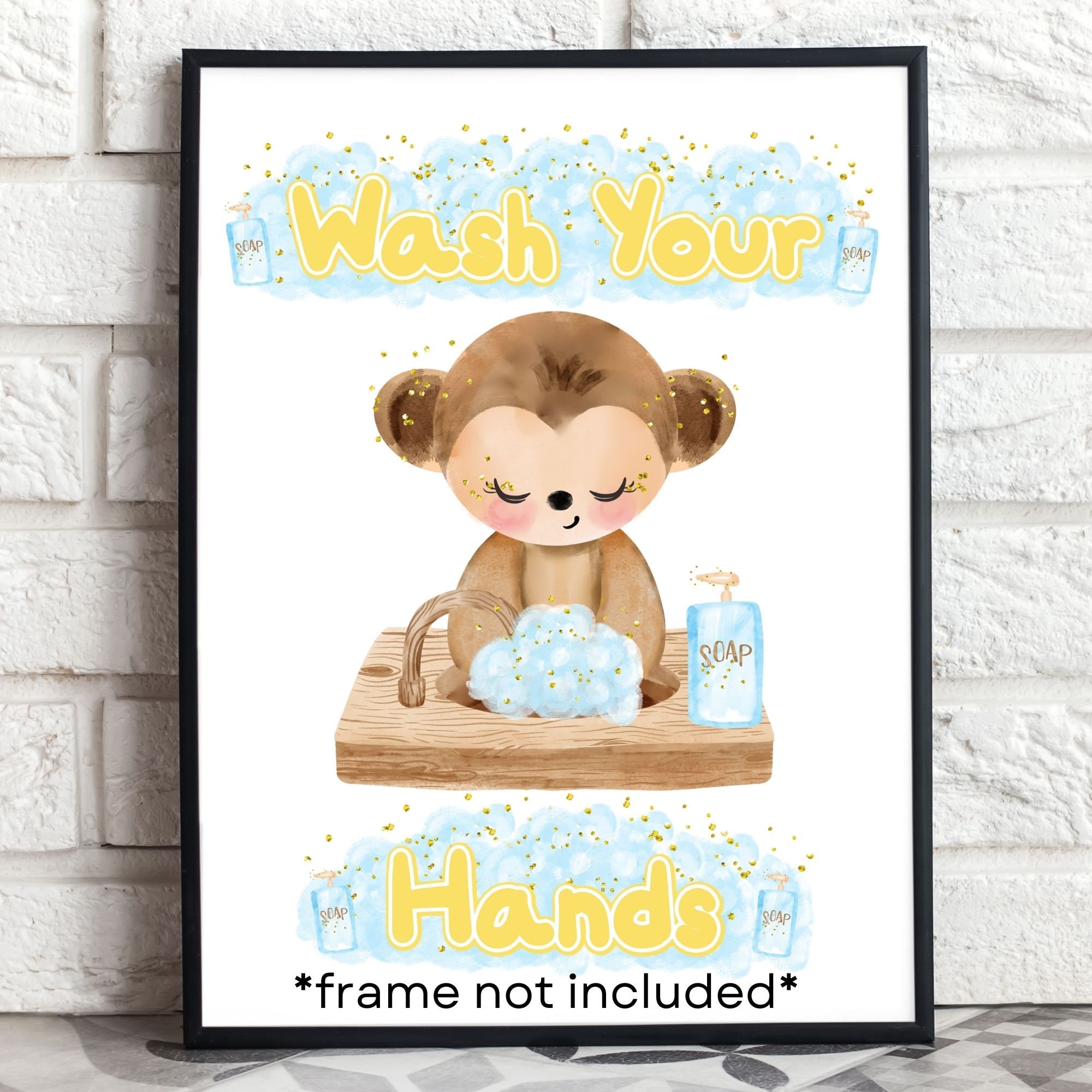 Wash Your Hands Sign for Kids, Bathroom Wall Art Printable, Daycare ...