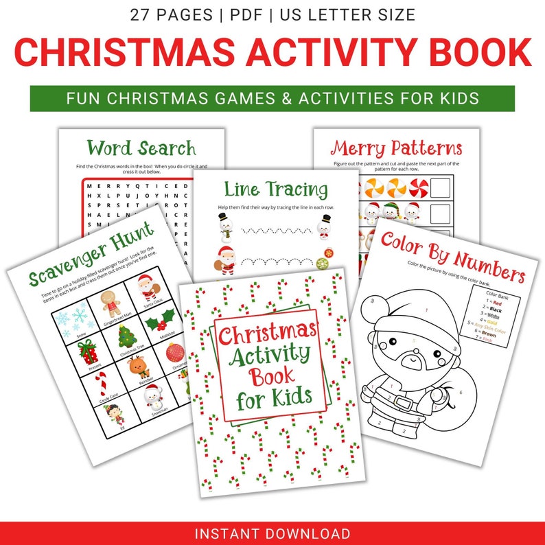 Printable Christmas Activity Book, Printable Christmas Activities for ...
