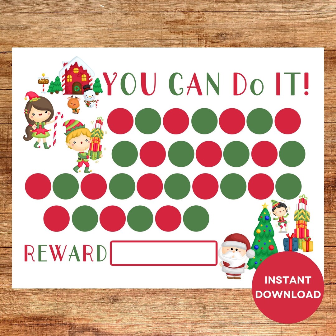 Printable Christmas Reward Chart, Christmas Potty Chart, Santa Reward ...