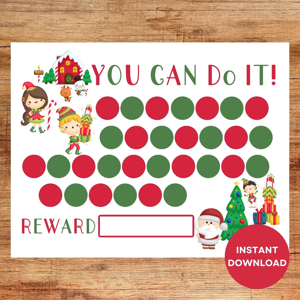 Printable Christmas Reward Chart, Christmas Potty Chart, Santa Reward ...