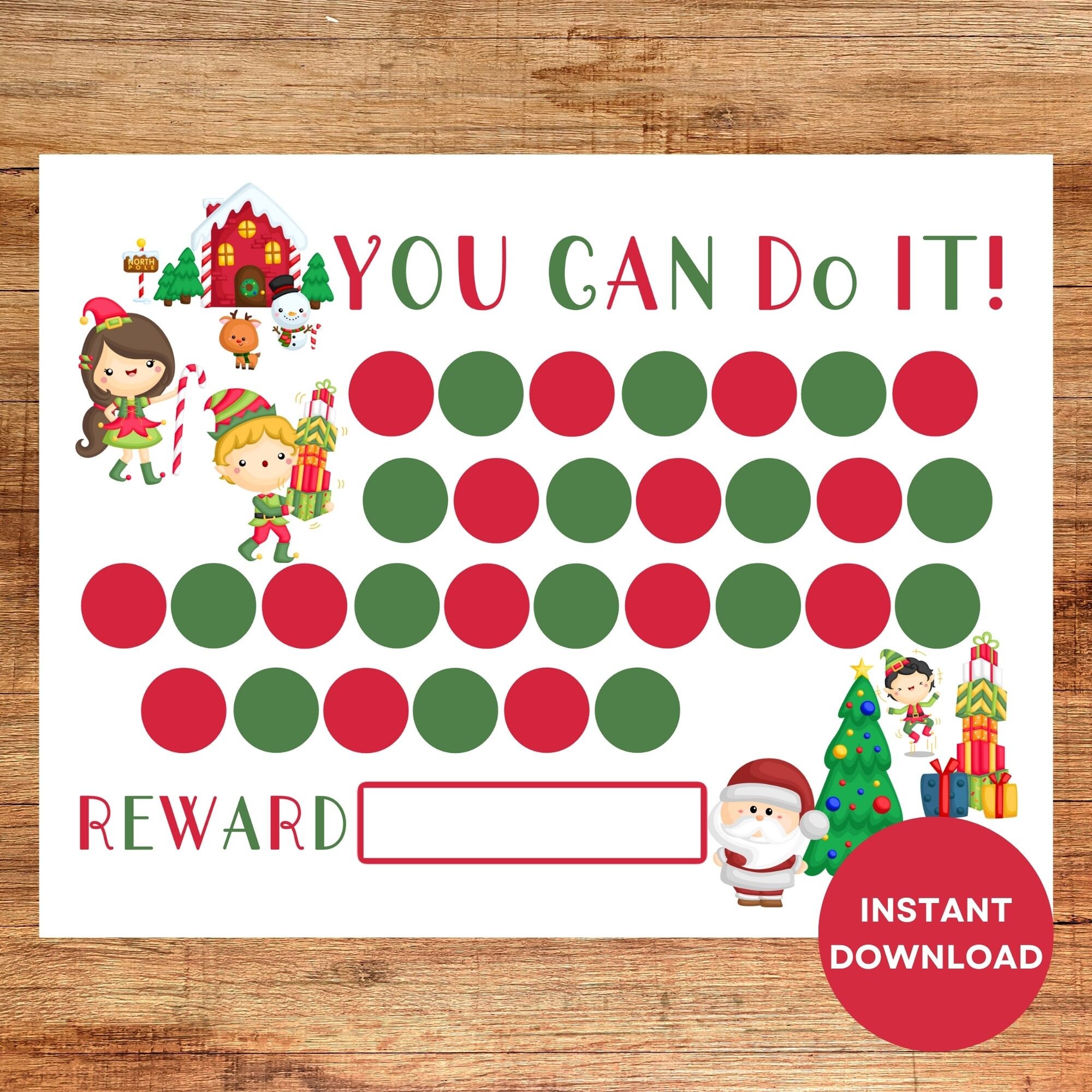 Printable Christmas Reward Chart, Christmas Potty Chart, Santa Reward ...