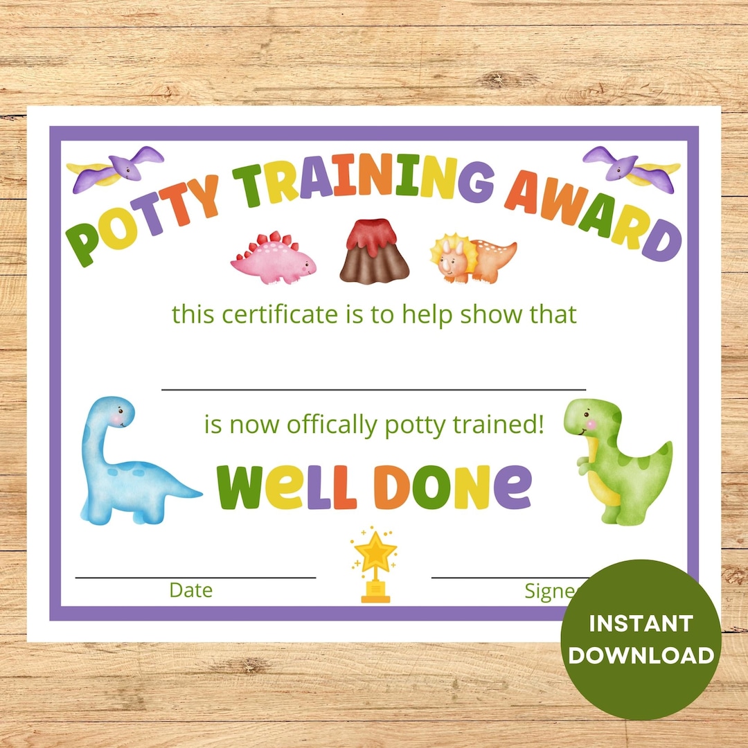 Dinosaur Potty Training Certificate, Potty Training Award, Potty Prize ...
