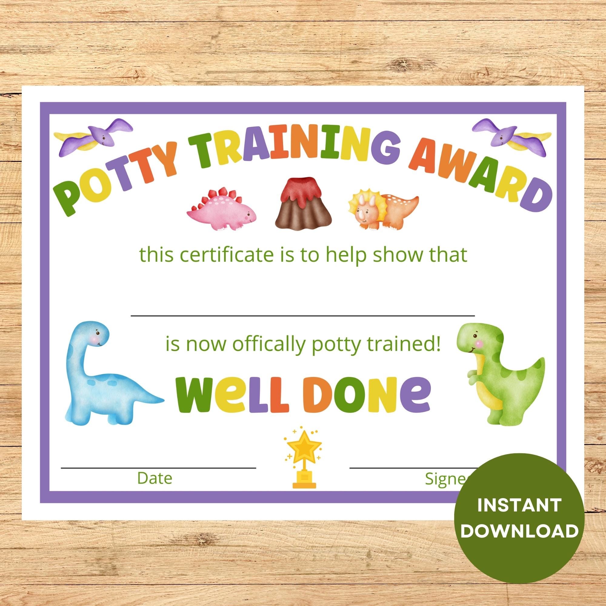 Dinosaur Potty Training Certificate, Potty Training Award, Potty Prize ...