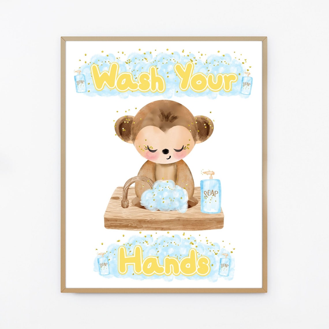 Wash Your Hands Sign for Kids, Bathroom Wall Art Printable, Daycare ...