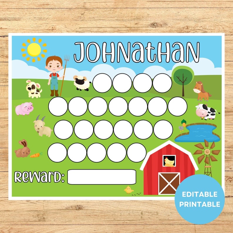 Editable Reward Chart, Farm Reward Chart, Barn Reward Chart, Farm ...