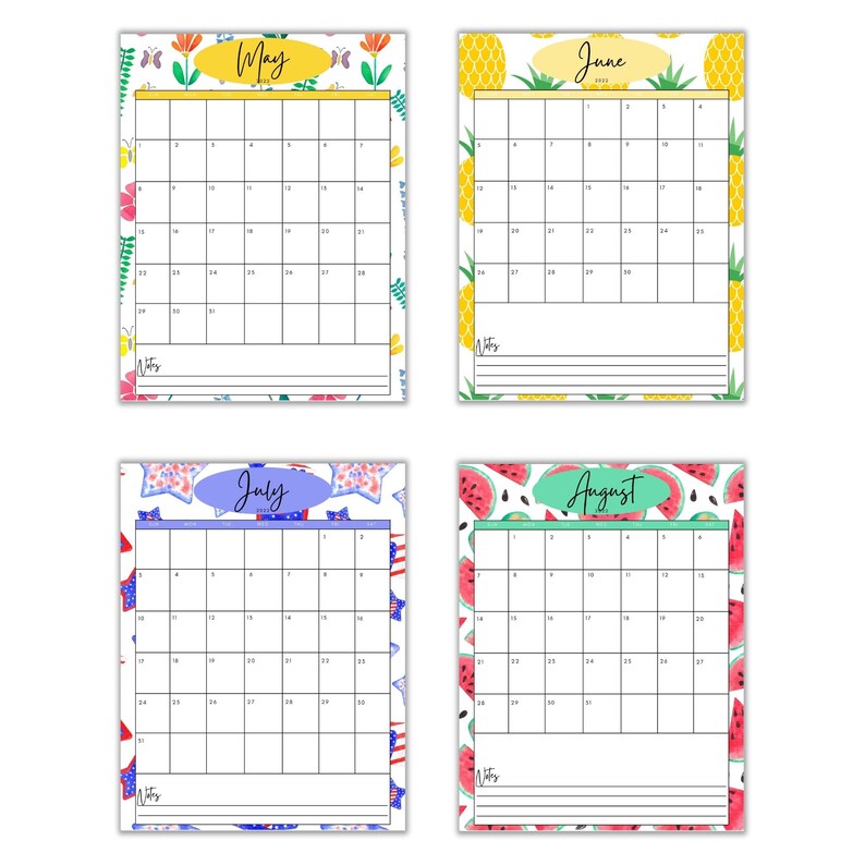 2022 Calendar Printable, Monthly Calendar Printable, Holiday Calendar ...