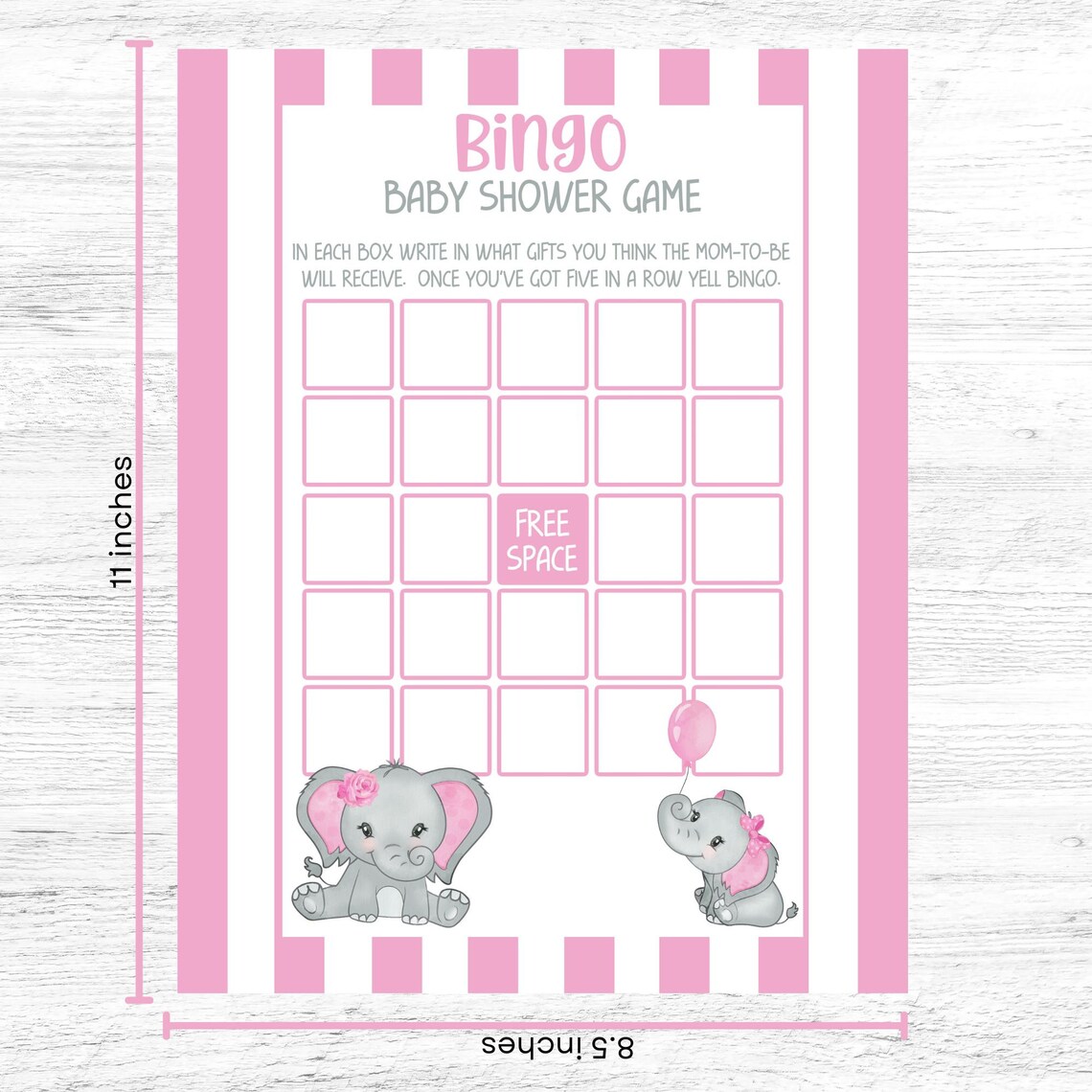 Elephant Baby Shower Bingo, Printable Baby Shower Bingo, Pink Elephant ...