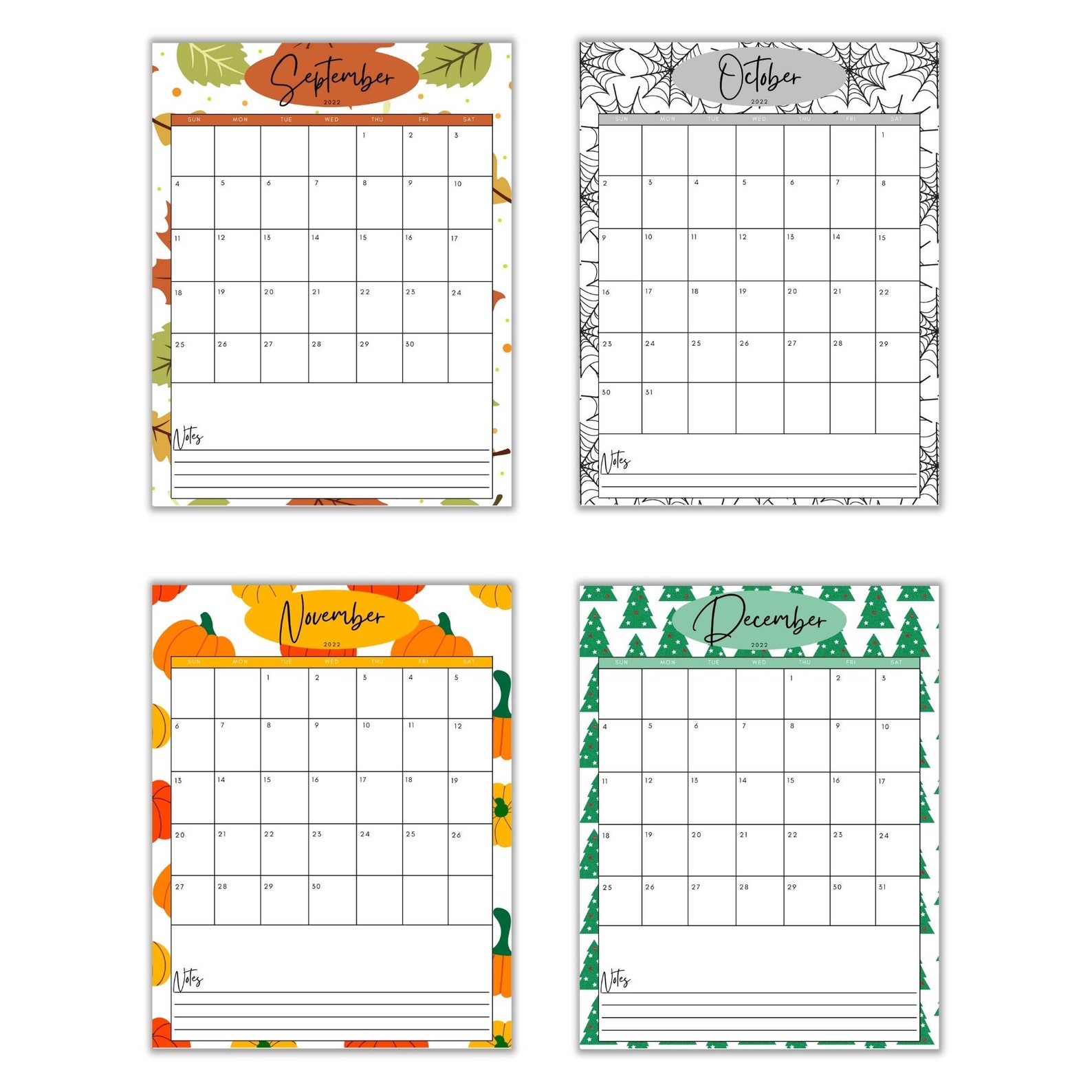 2022 Calendar Printable, Monthly Calendar Printable, Holiday Calendar ...