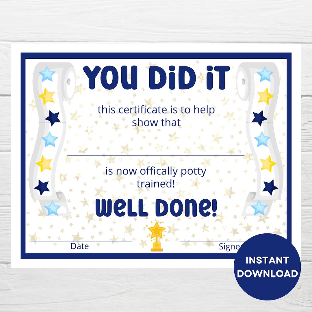 Potty Training Certificate, Potty Training Diploma, Potty Training ...