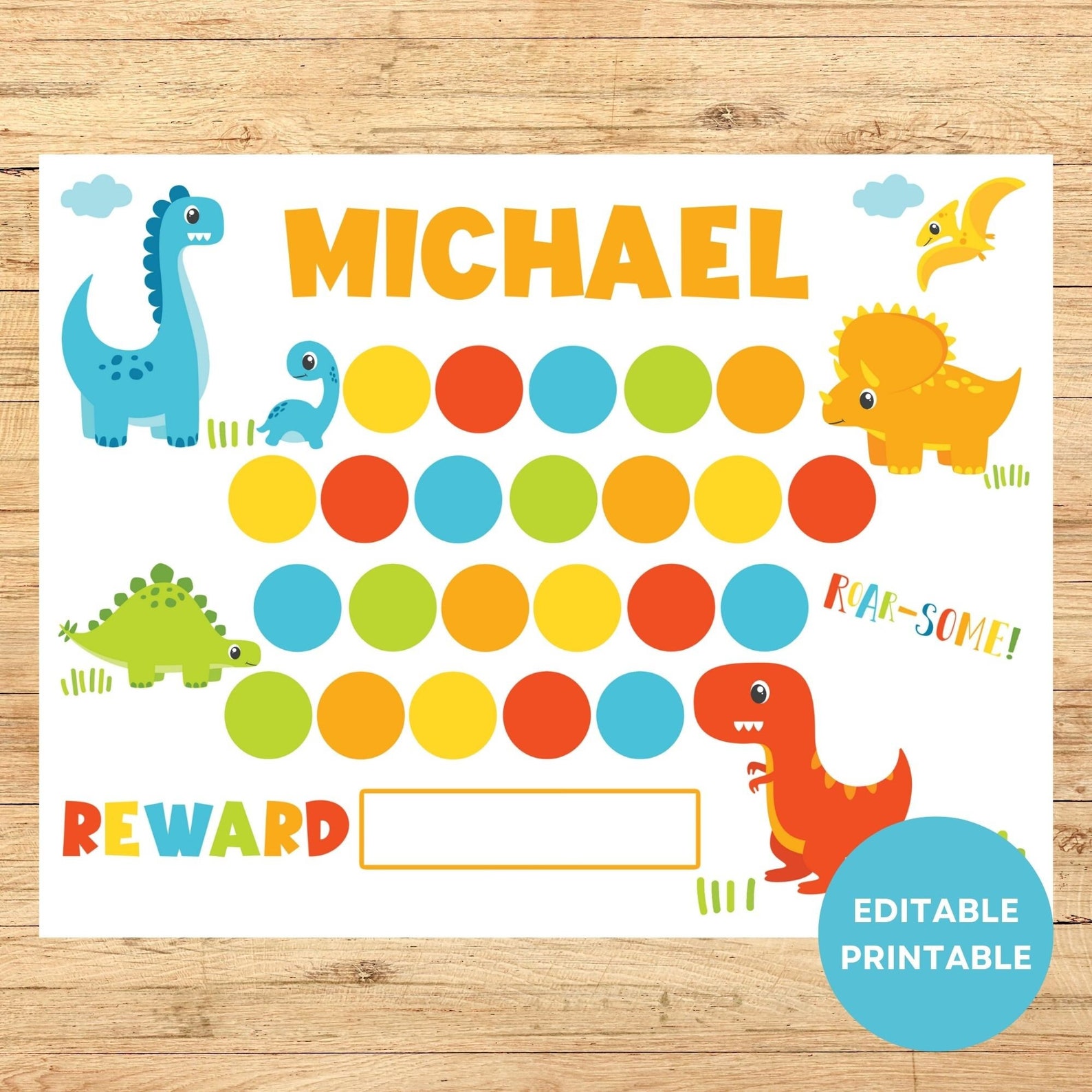 Editable Reward Chart for Boys, Dinosaur Reward Chart, Printable ...
