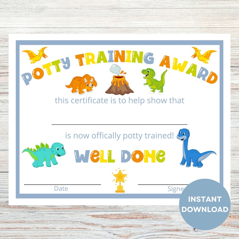 Dinosaur Potty Training Certificate, Potty Training Diploma, Toddler ...