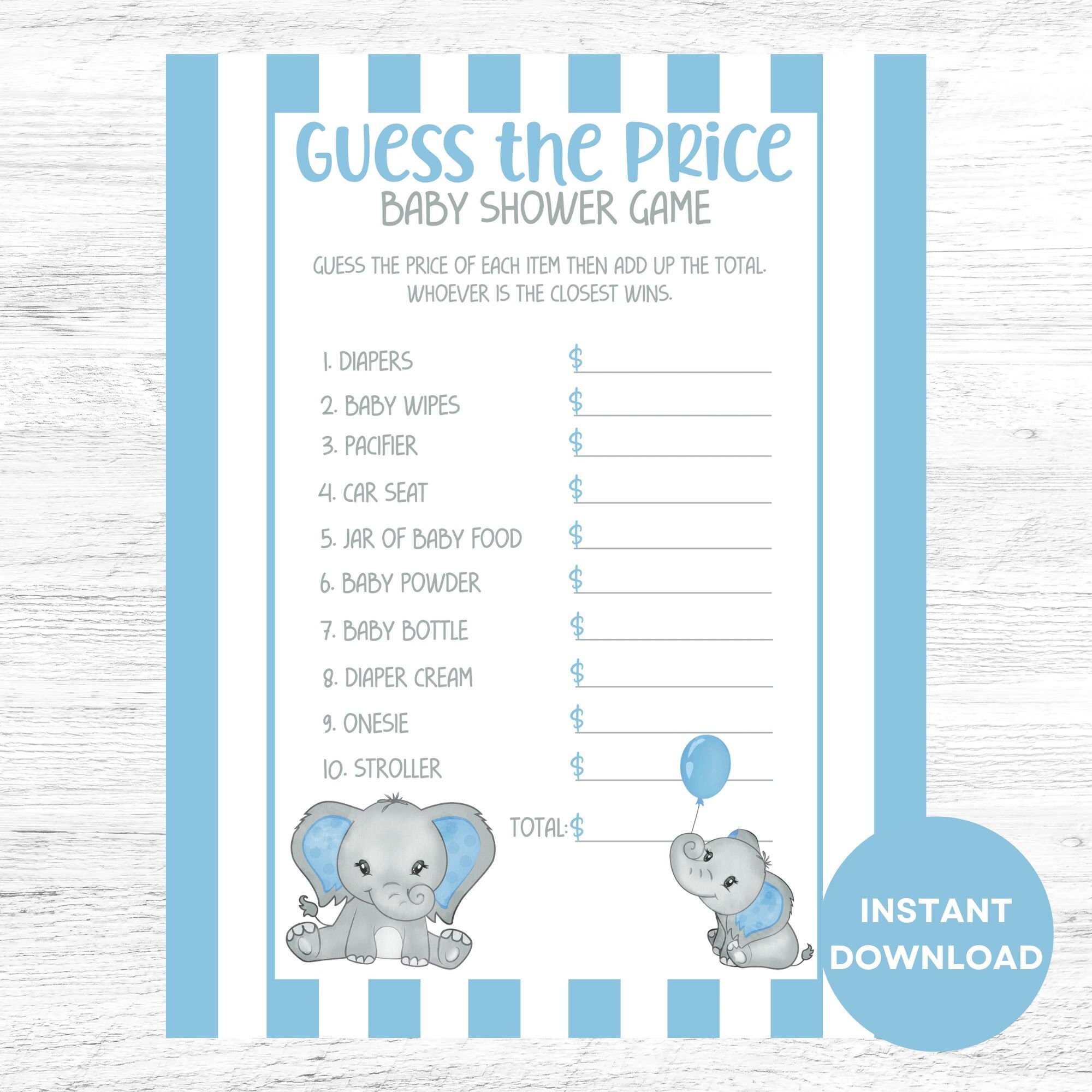 Printable the Price is Right Baby Shower Game, Guess the Price Baby ...