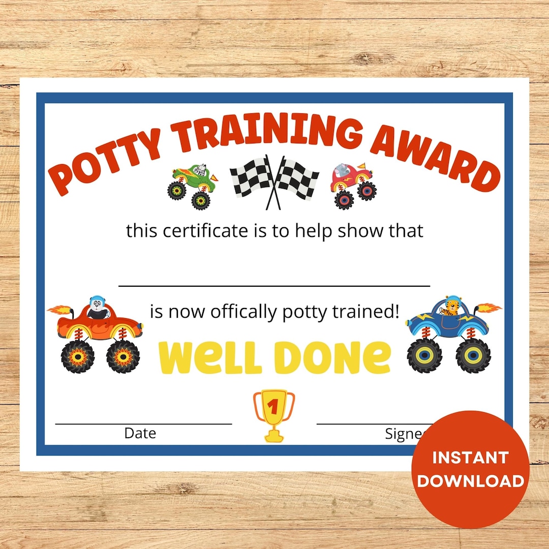 Monster Truck Potty Training Certificate, Potty Training Award, Potty ...