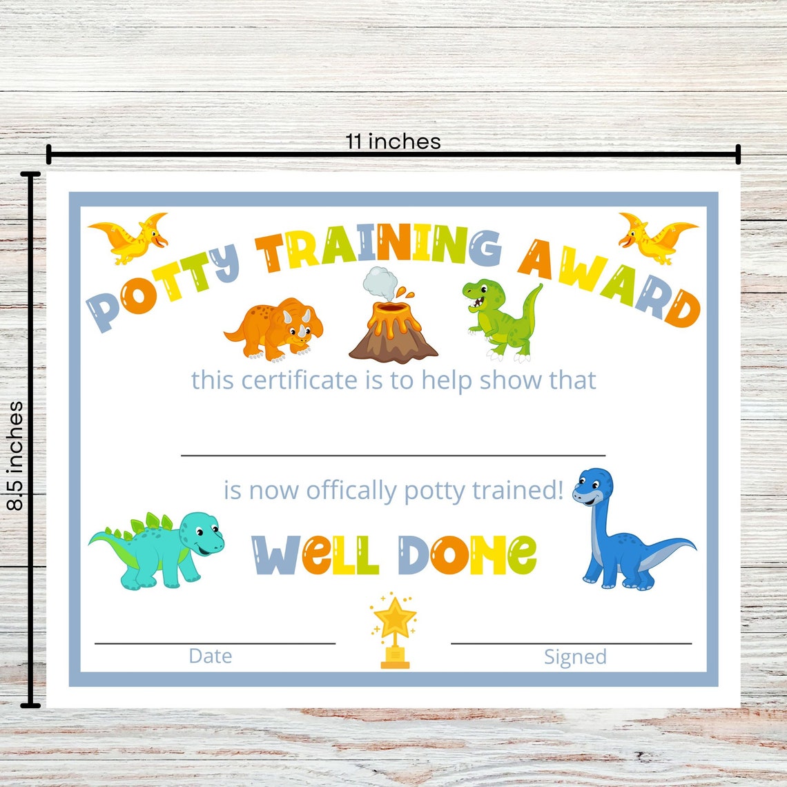 Dinosaur Potty Training Certificate, Potty Training Diploma, Toddler ...