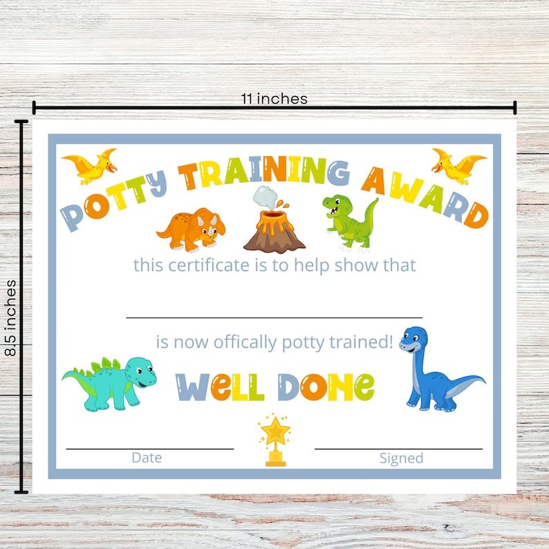 Dinosaur Potty Training Certificate, Potty Training Diploma, Toddler ...