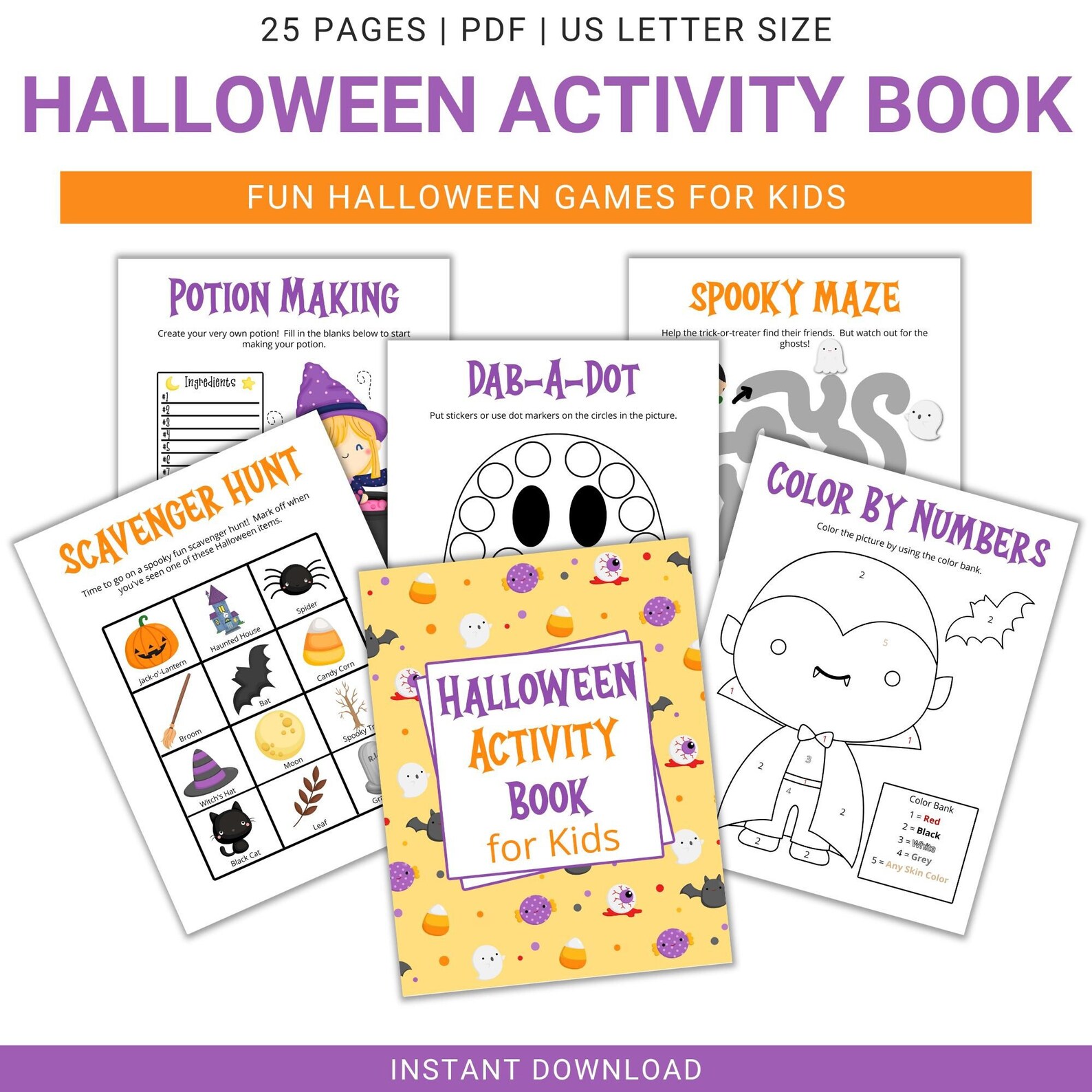 Printable Halloween Activity Book, Printable Halloween Games, Printable ...