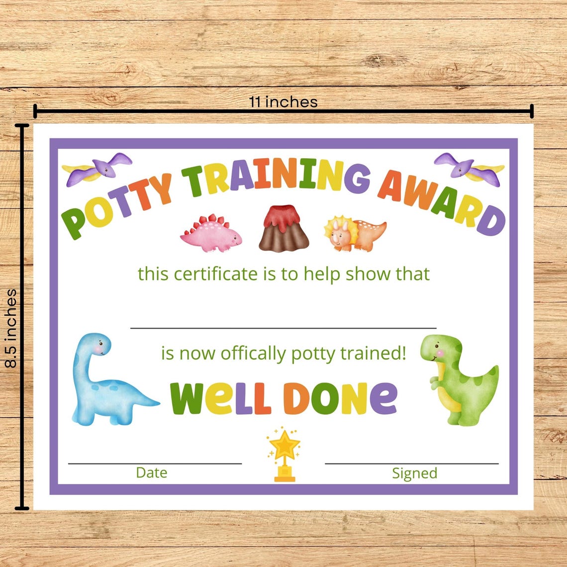 Dinosaur Potty Training Certificate, Potty Training Award, Potty Prize ...