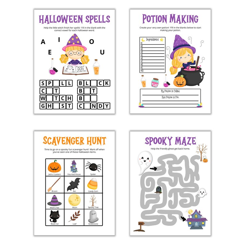 Printable Halloween Activity Book, Printable Halloween Games, Printable ...