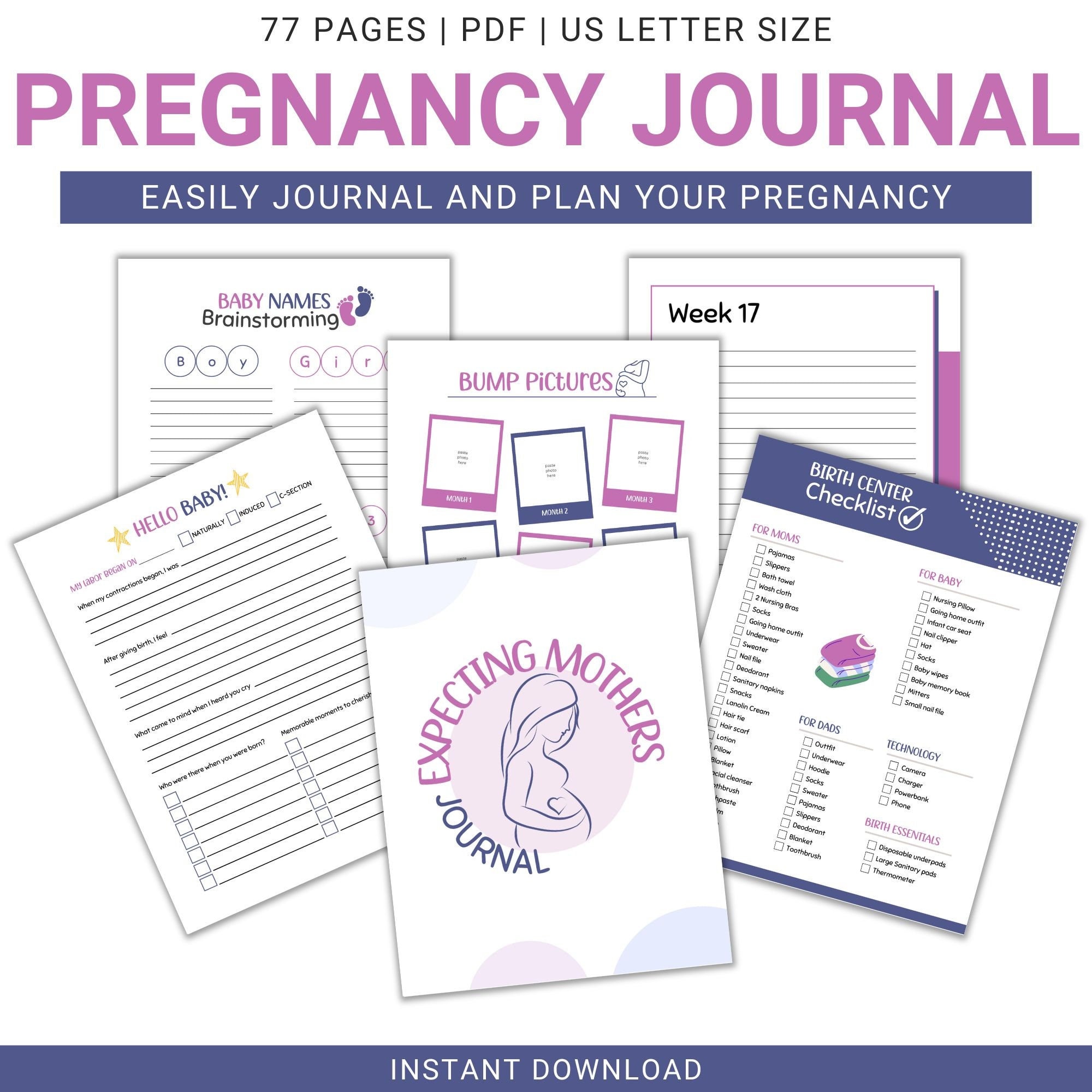 Printable Pregnancy Planner and Journal, Pregnancy Memory Journal ...