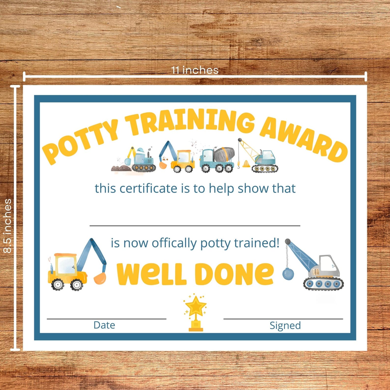 Construction Potty Training Certificate, Potty Training Award, Potty ...