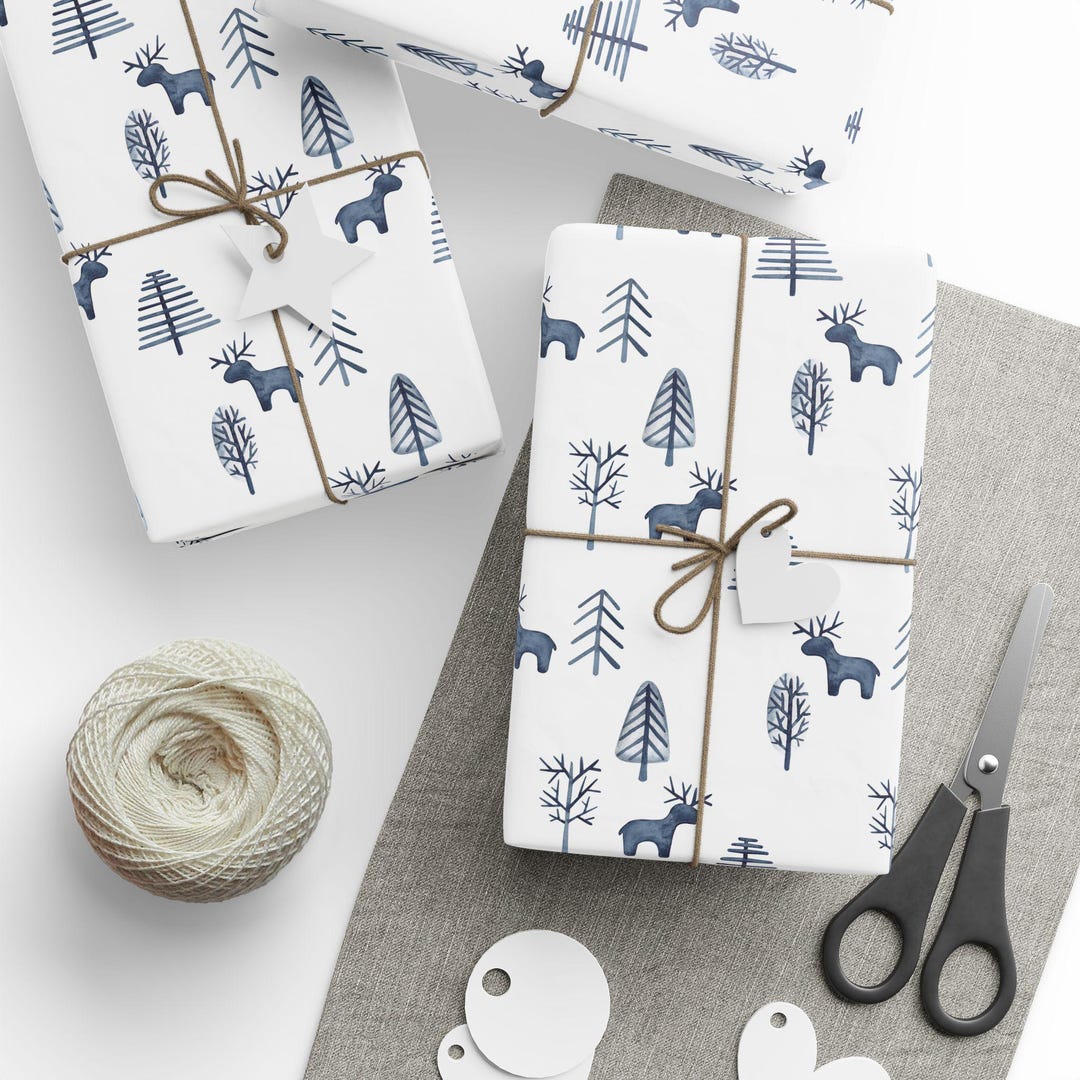 Tiny Reindeer Snow White Wrapping Paper // Christmas Wrapping Paper - Etsy