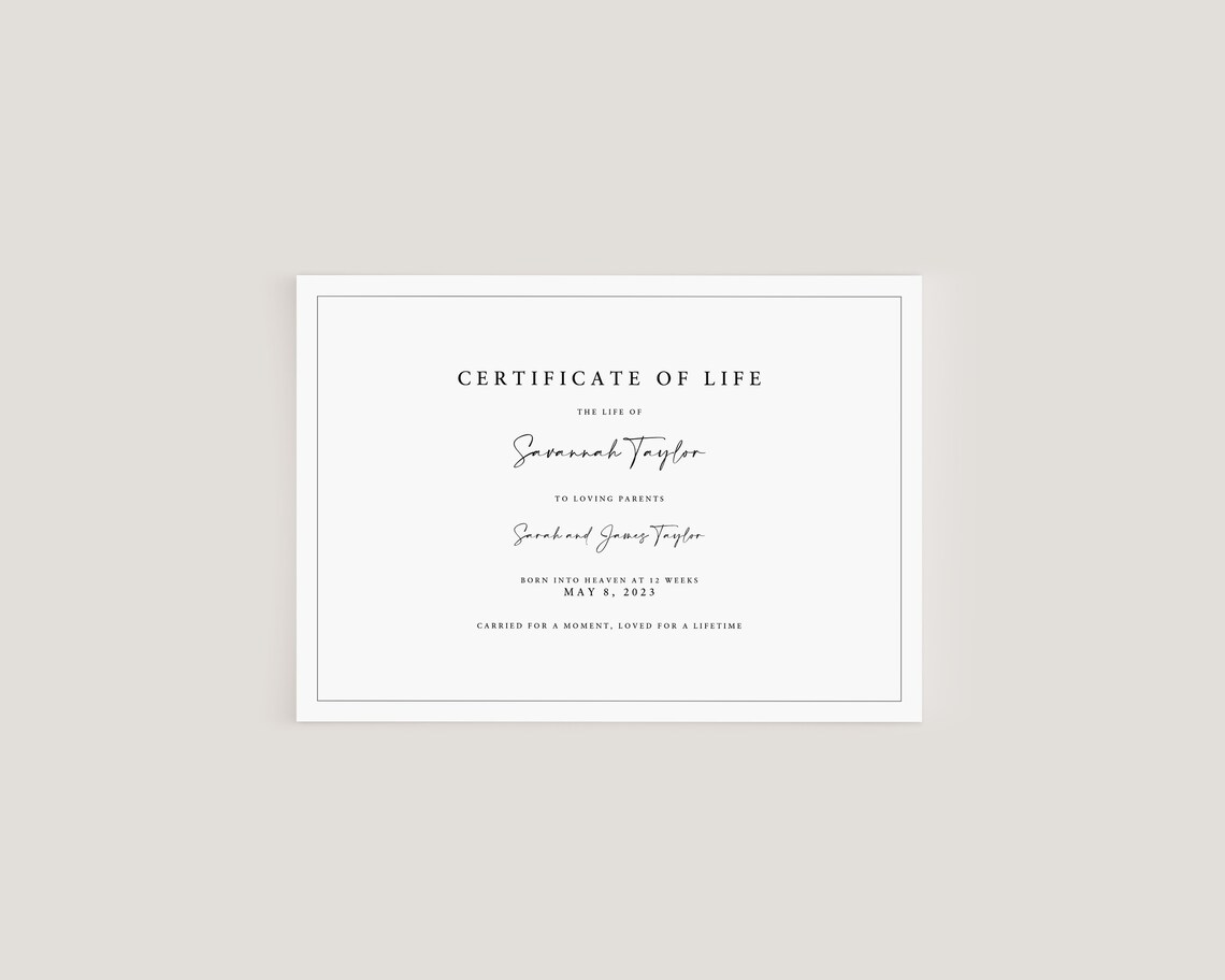 Certificate of Life Stillborn Certificate of Life Baby Loss Gift ...