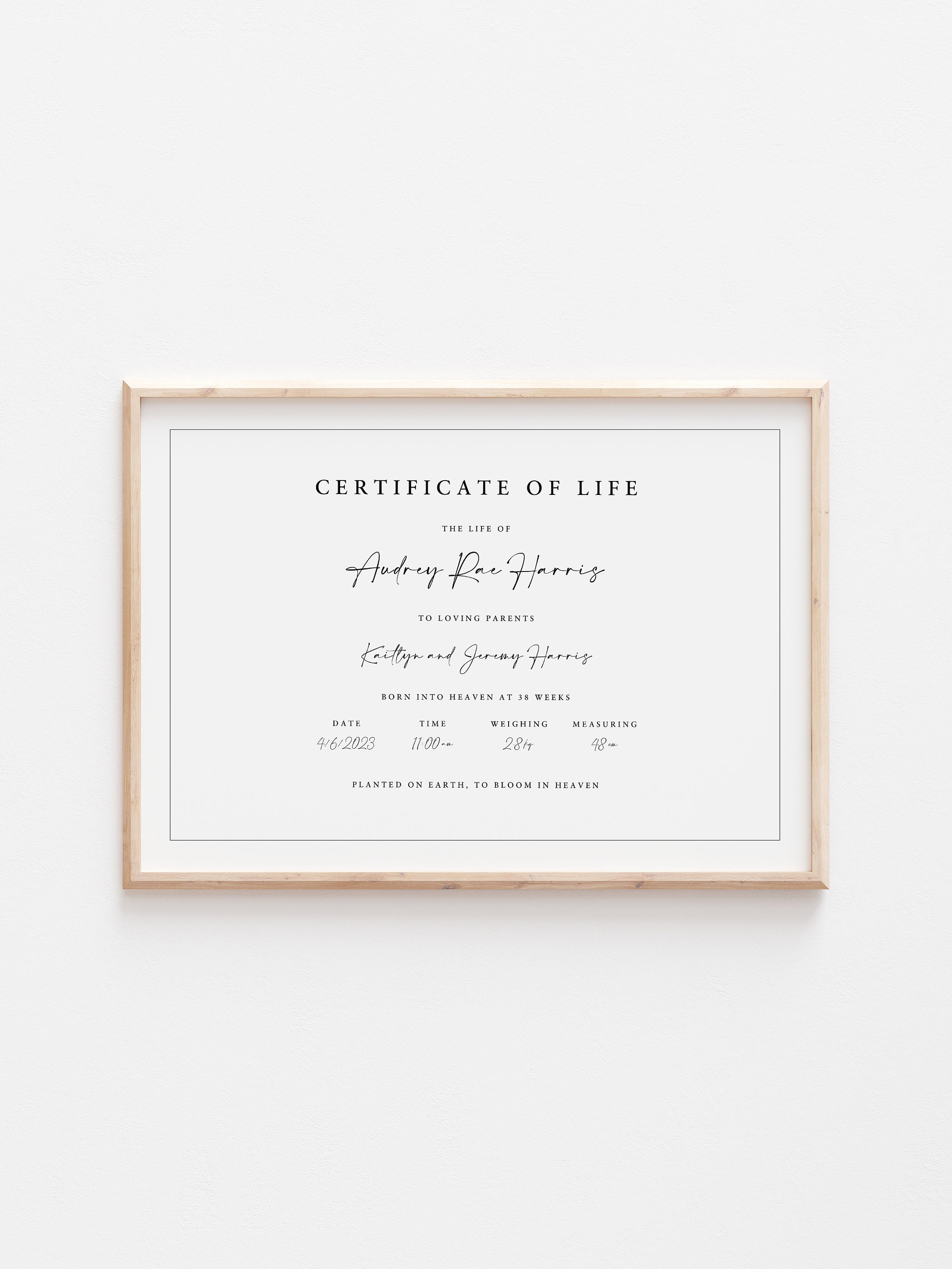 Certificate of Life Miscarriage Certificate of Life Baby Loss Gift ...