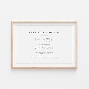 Certificate of Life Stillborn Certificate of Life Baby Loss Gift ...
