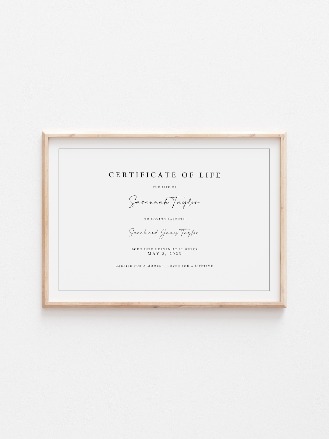 Certificate of Life Miscarriage Certificate of Life Baby Loss Gift ...