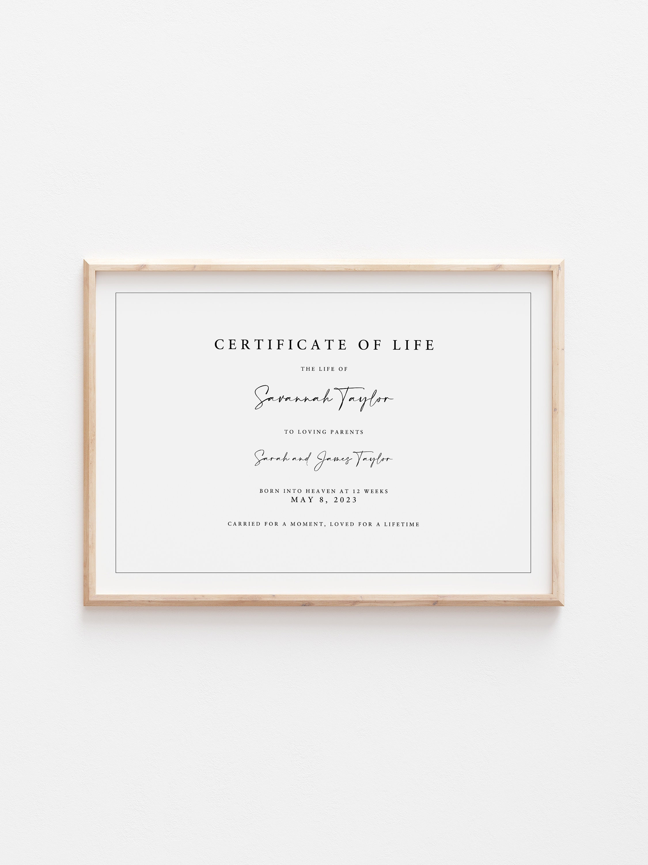 Certificate of Life Miscarriage Certificate of Life Baby Loss Gift ...