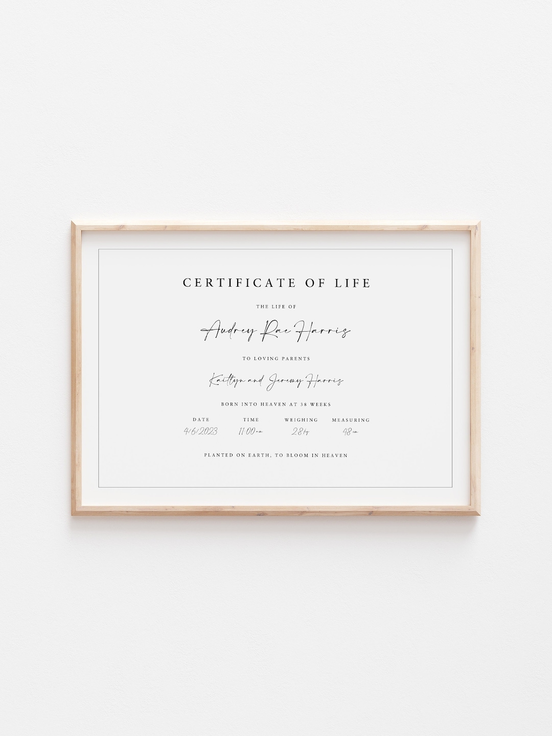Certificate of Life Stillborn Certificate of Life Baby Loss Gift ...