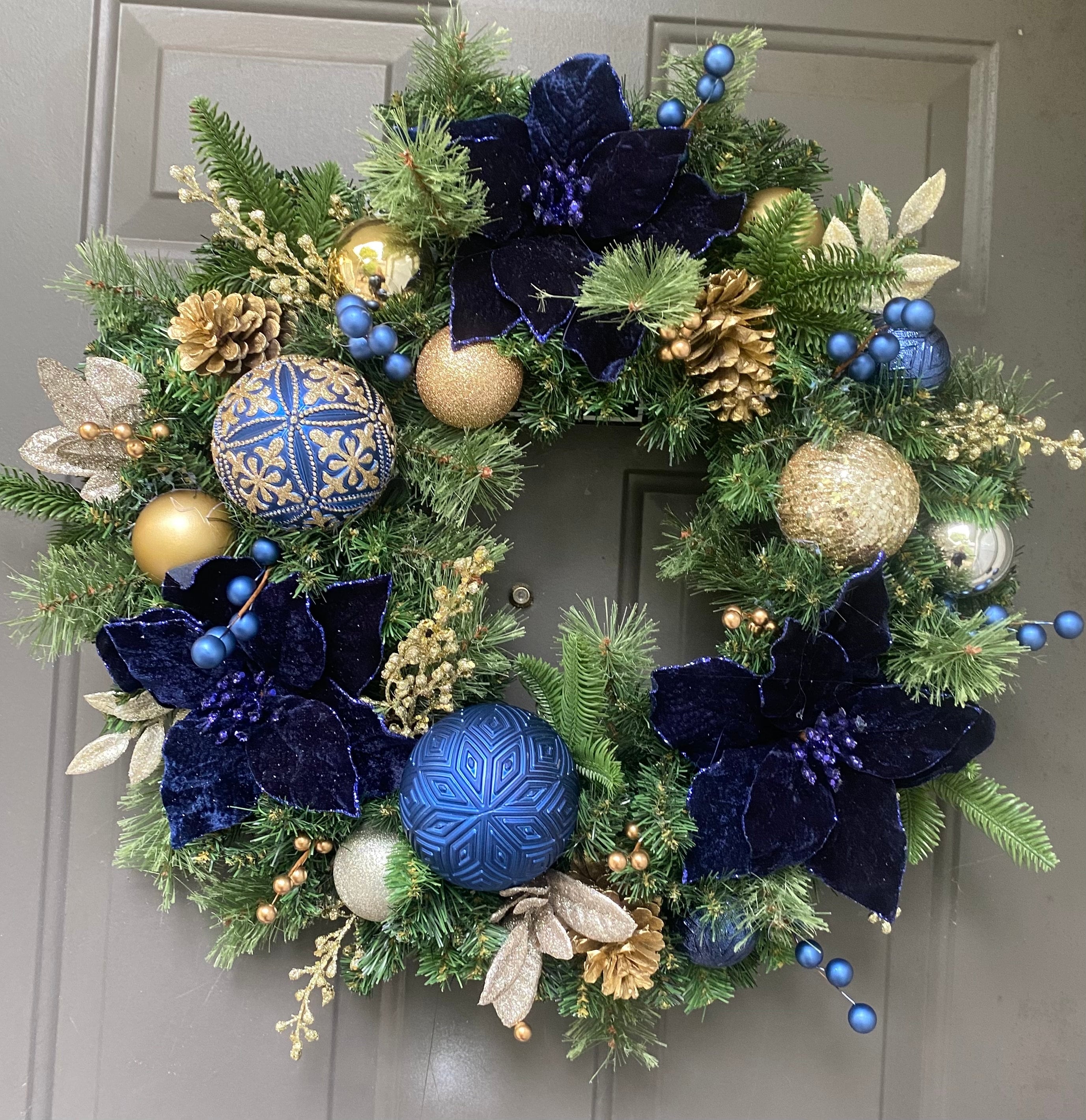Blue and Gold Wreath Holiday Wreath Navy Christmas Wreath Jesuit ...