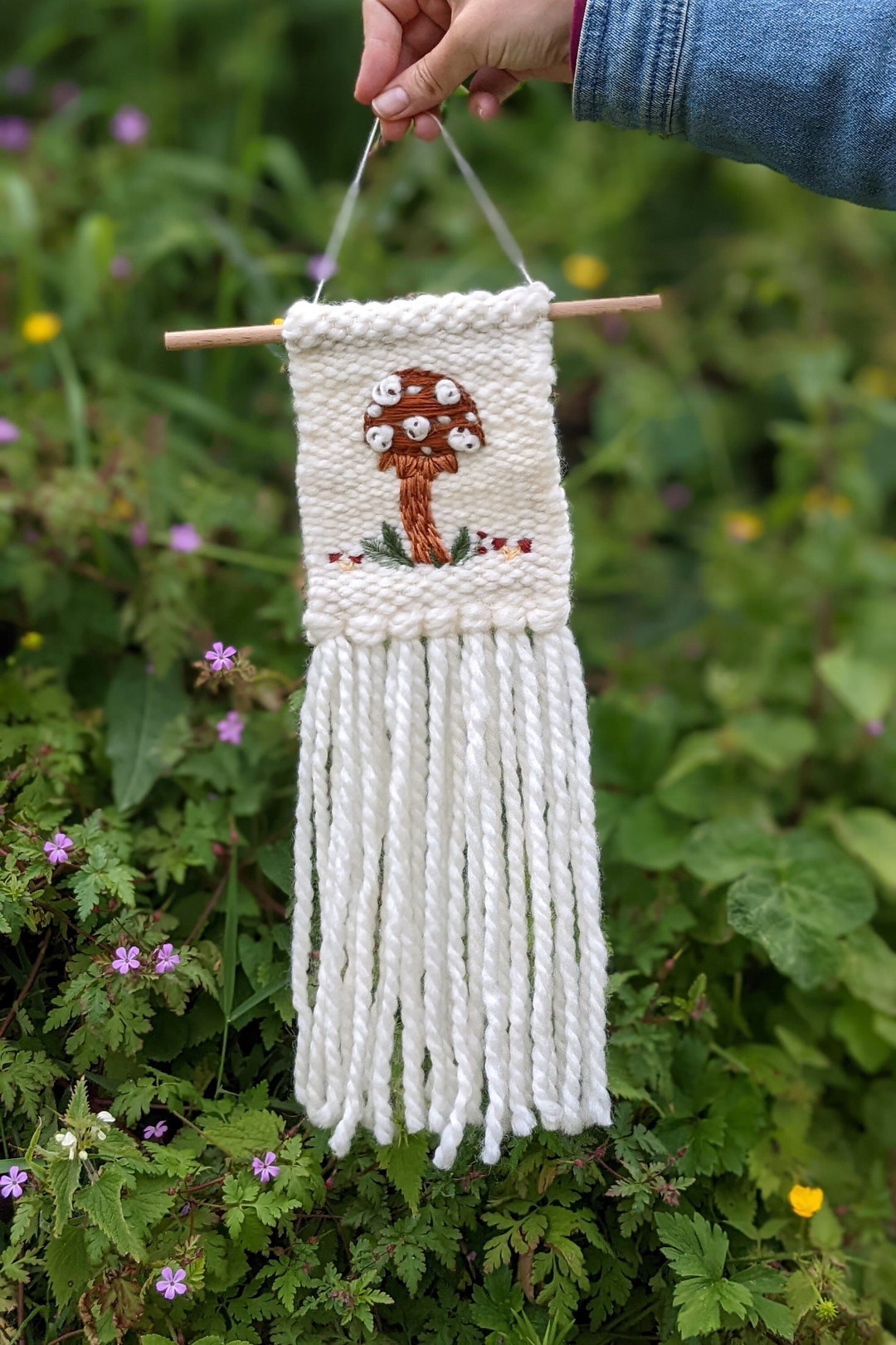 Embroidered Wool Weaving, Cottage Core Mushroom - Etsy