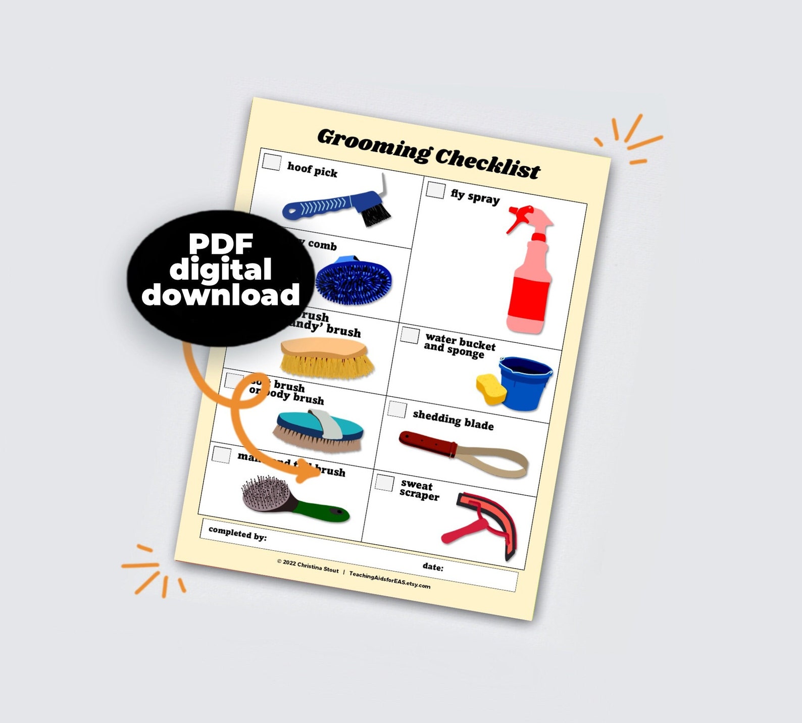 Horse Grooming Checklist Printable Horsemanship Activities Teaching ...