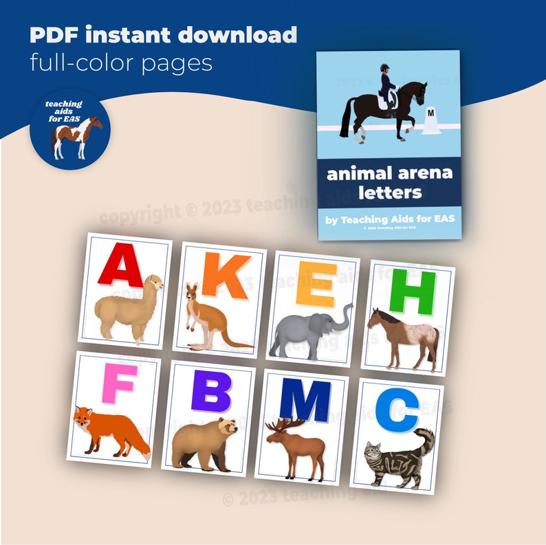 Animal Arena Letters | 8 Full-color Illustrated Flashcards | Teaching ...