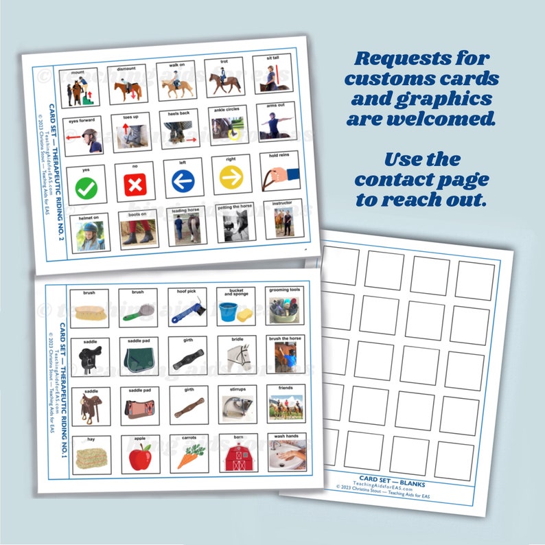 3 Visual Communication Cards for Therapeutic Riding, SET 1 & 2 ...