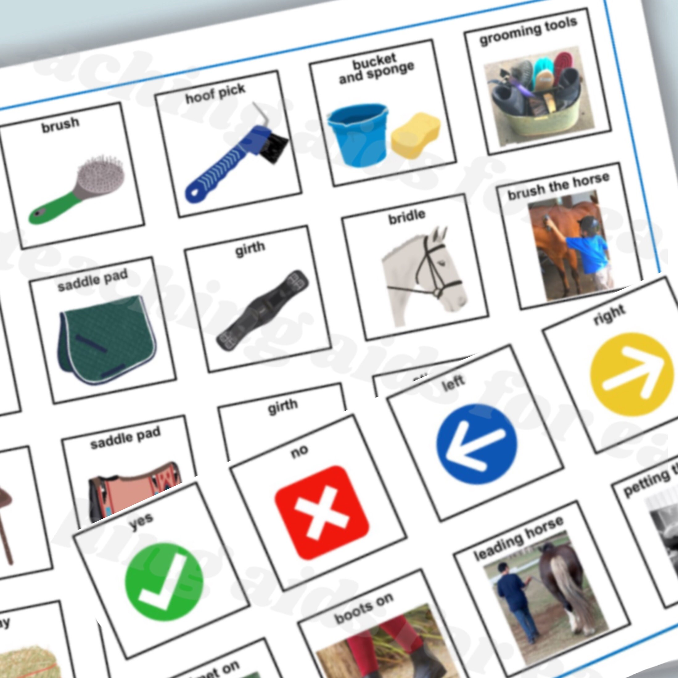 3" Visual Communication Cards for Therapeutic Riding, SET 1 & 2 ...