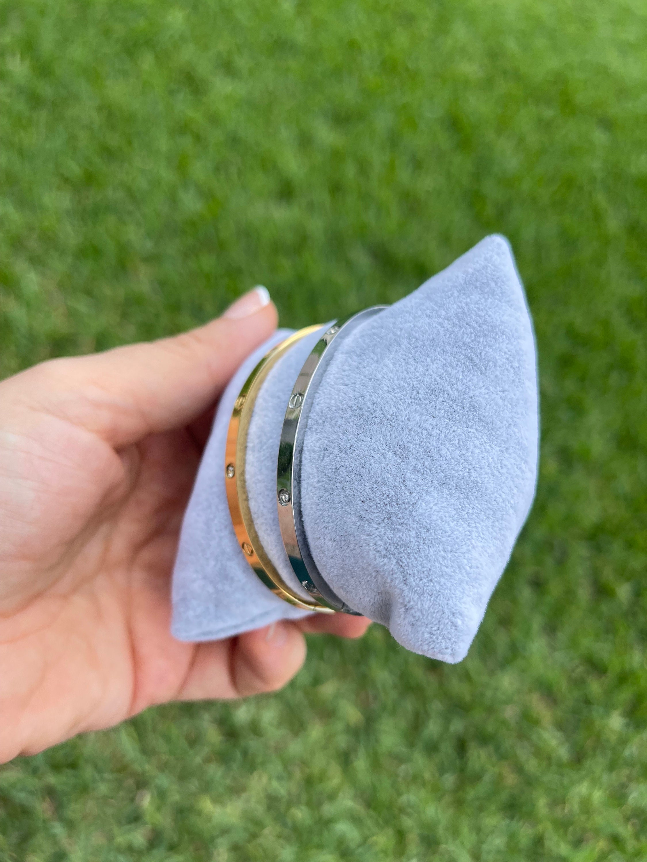 Rhinestone Paved Oval Cuff Latch Bangle Bracelet stainless Steel Gold Silver Aesthetic Dainty ...