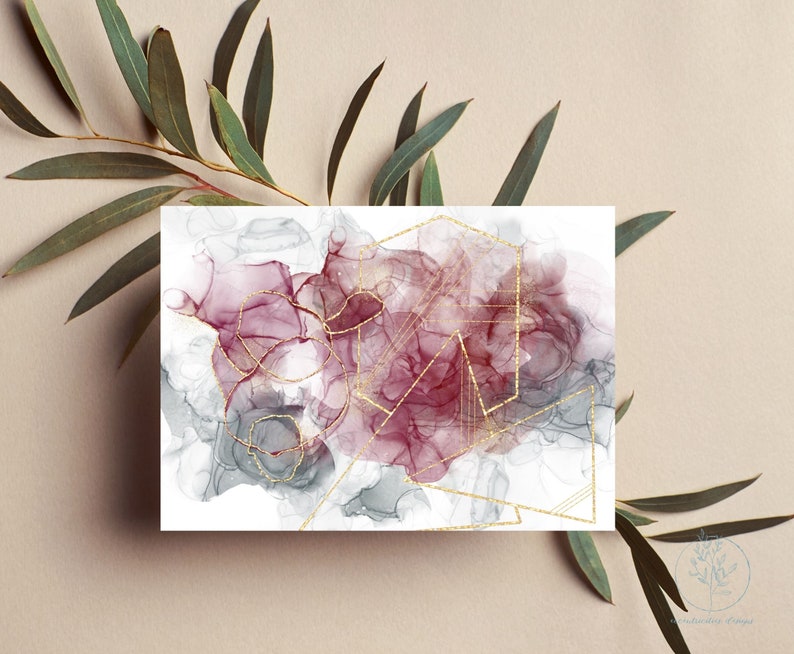 Greeting Cards Gold Shapes card printable Abstract alcohol Ink card ...